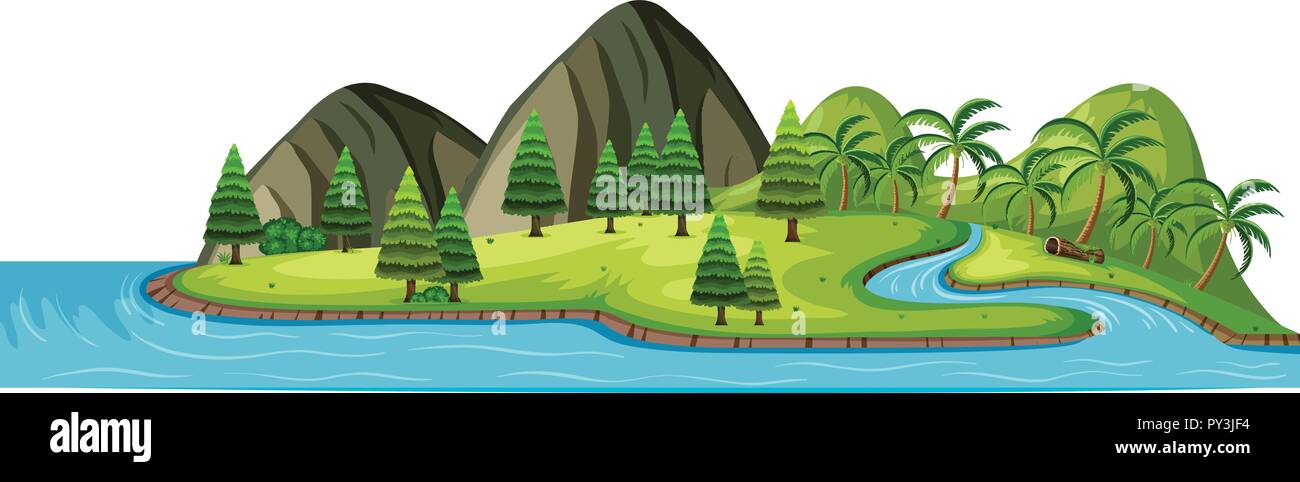 A Beautiful Tropical Island on White Background illustration Stock ...