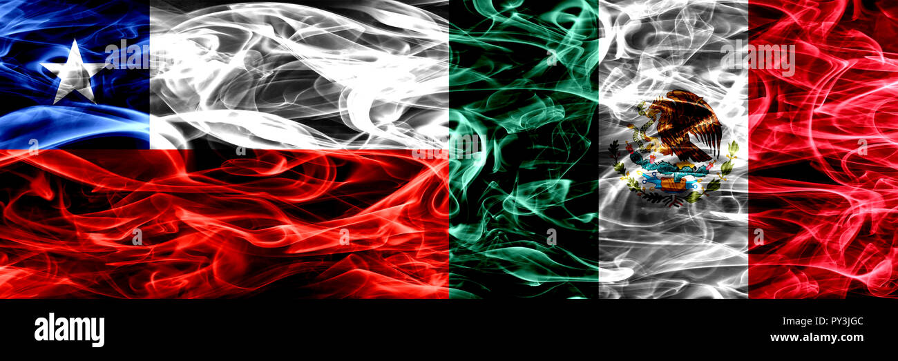 Chile, Chilean vs Mexico, Mexican smoke flags placed side by side ...