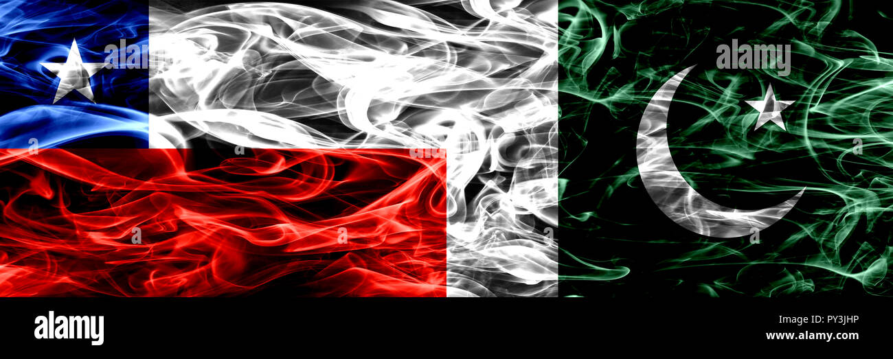 Chile, Chilean vs Pakistan, Pakistani smoke flags placed side by side ...