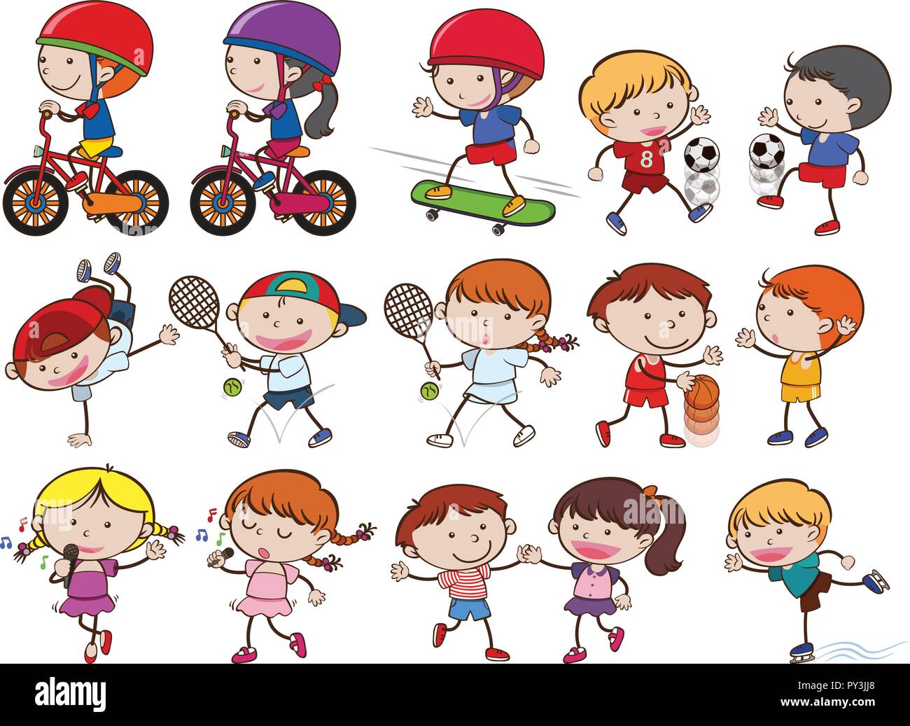A Set of Doodle Kid Sport Activities illustration Stock Vector Image ...