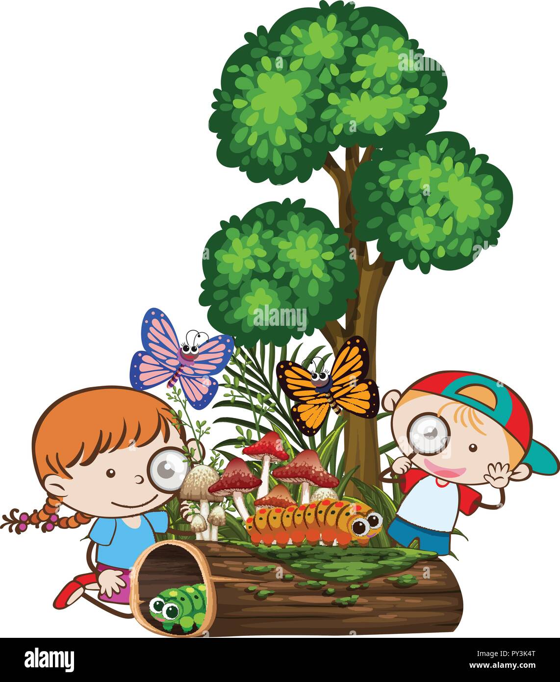 Children using magnifying glasses illustration Stock Vector Image & Art ...