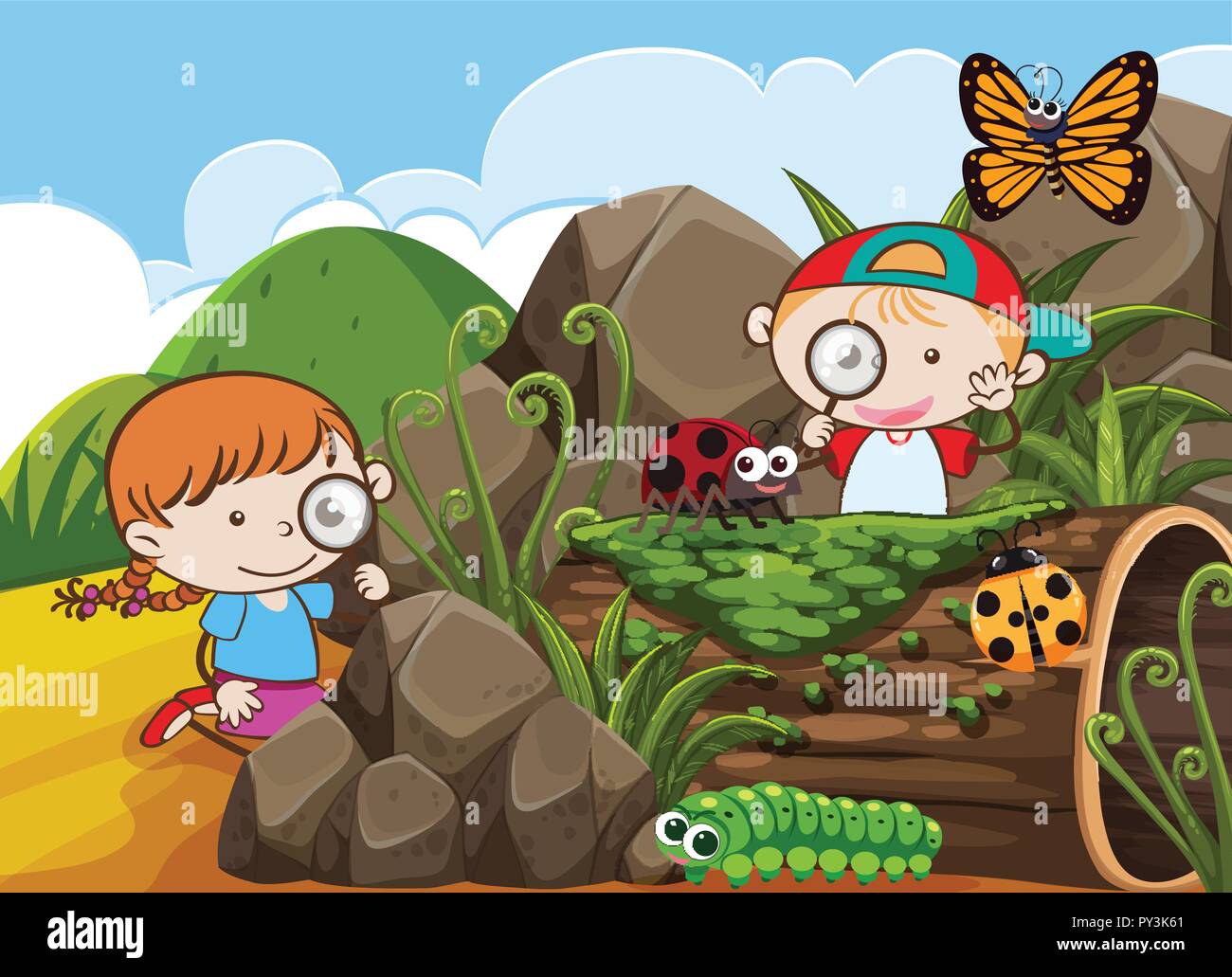 Boy and Girl Exploring the Nature illustration Stock Vector Image & Art ...