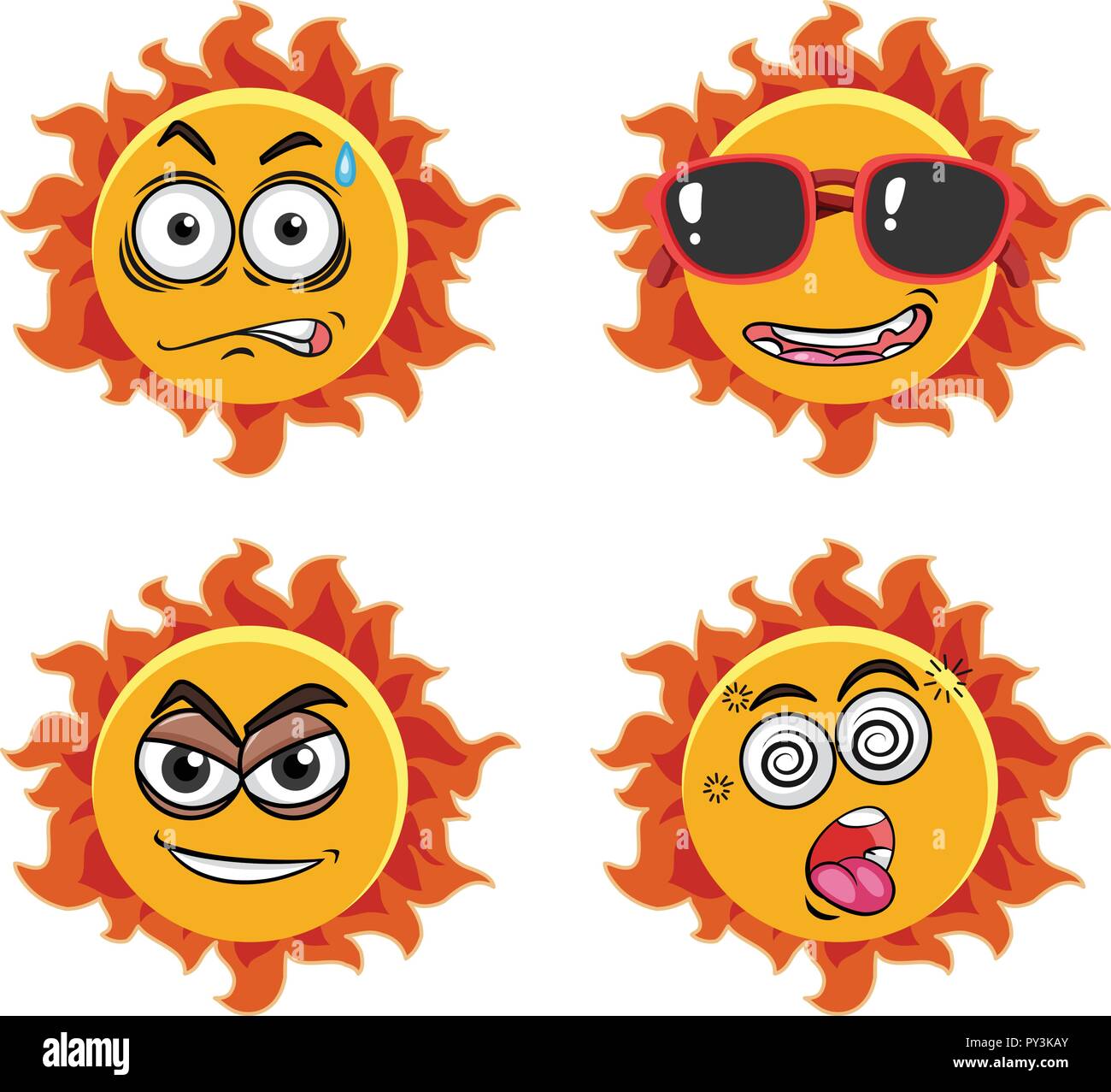 A Set of Ficial Expression Sun illustration Stock Vector Image & Art ...