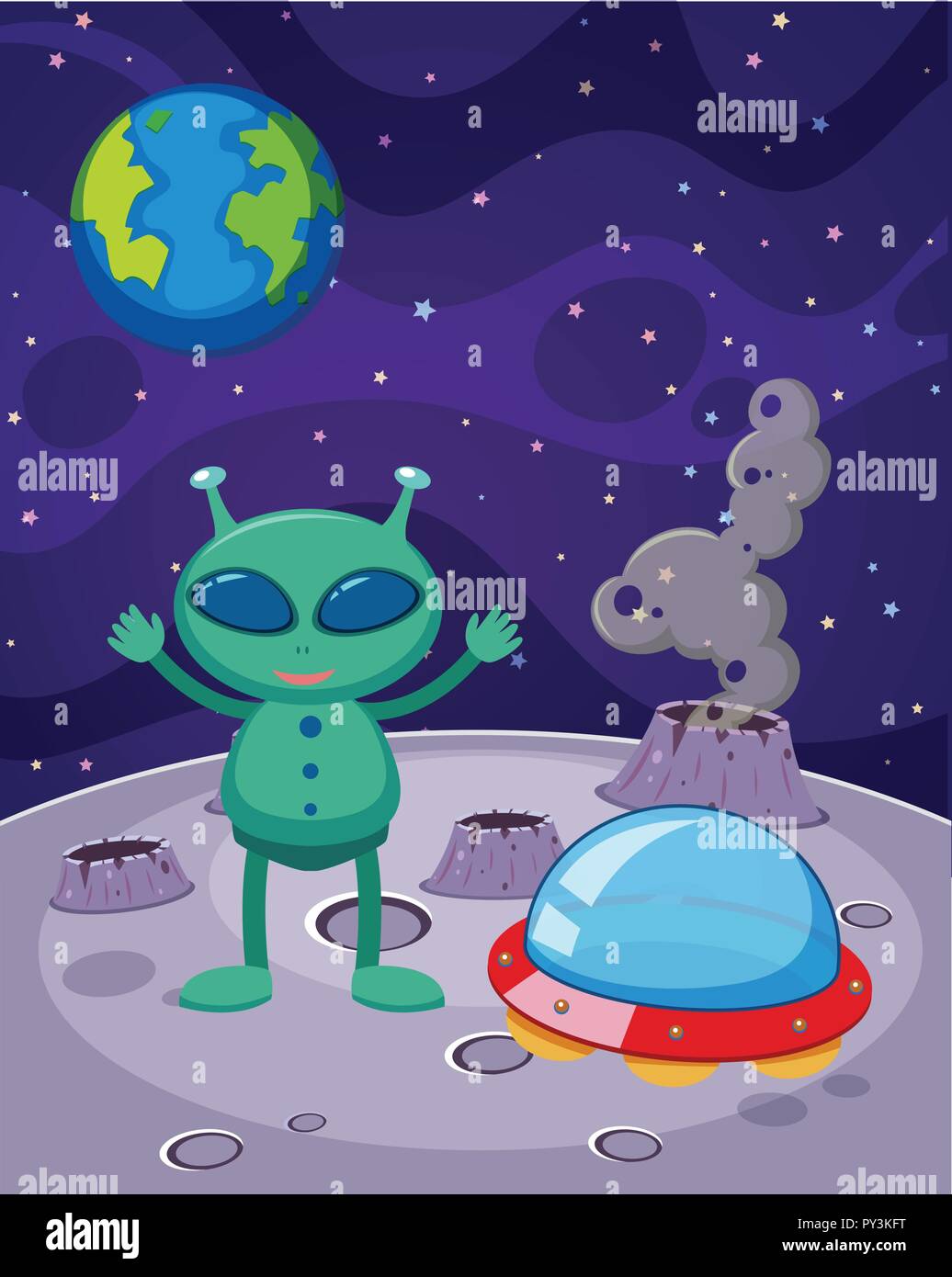An Alien and UFO Outside Earth illustration Stock Vector Image & Art ...
