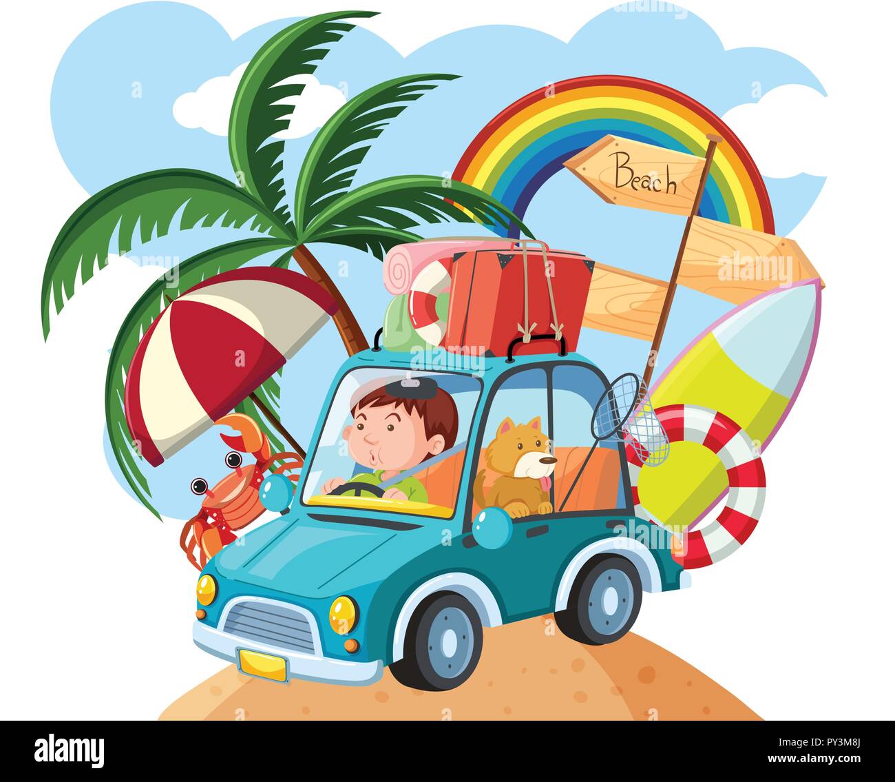 Man driving to the beach illustration Stock Vector Image & Art - Alamy