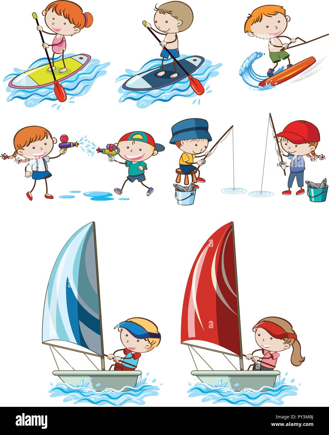 Doodle Kids and Sport Activities illustration Stock Vector Image & Art ...
