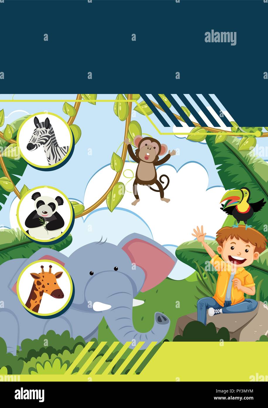 A template with boy and wild animals illustration Stock Vector Image ...