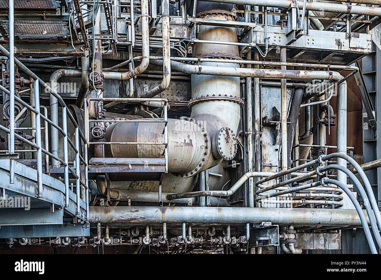 Industrial image of lines and pipes and tubes a close up from a blast ...