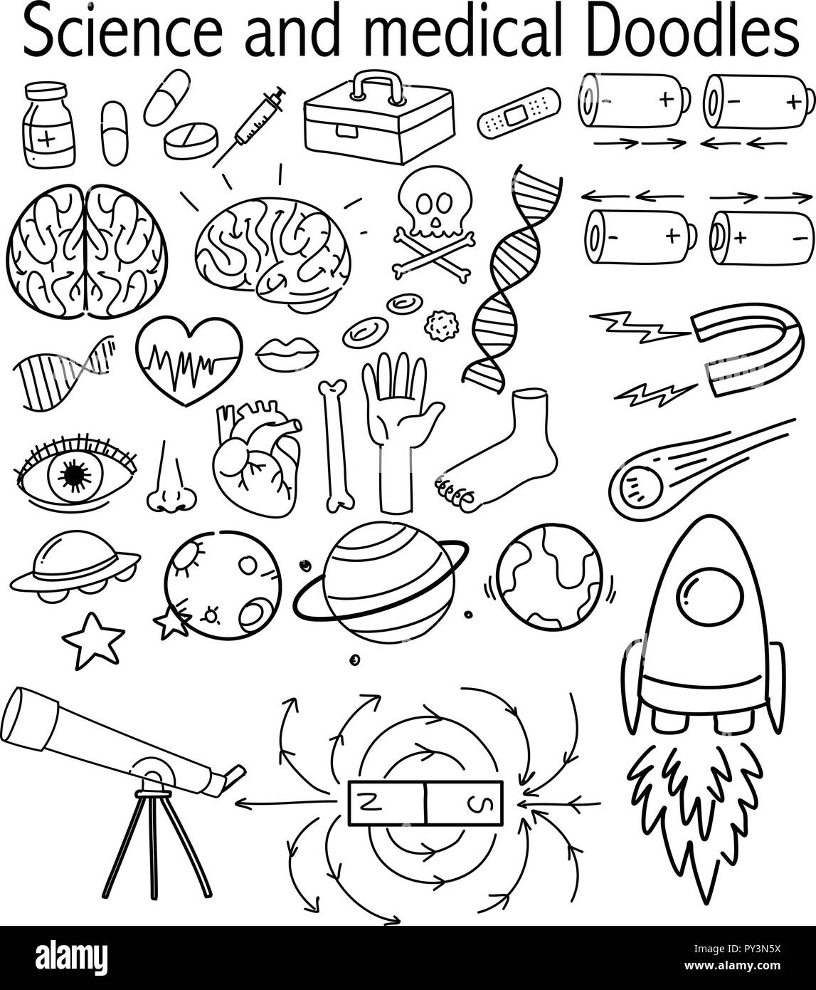 Set of science and medical doodles illustration Stock Vector Image ...