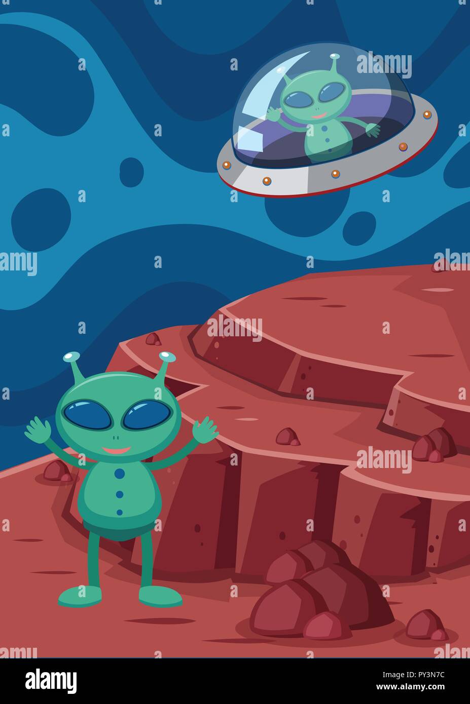 Alien and UFO in space illustration Stock Vector Image & Art - Alamy