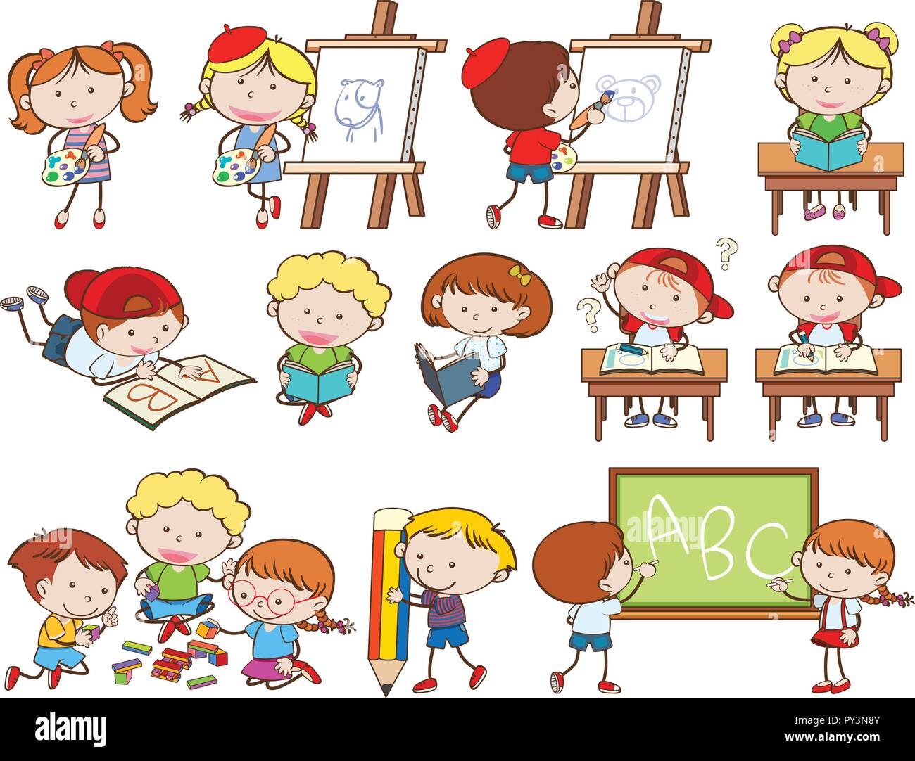 Set of children doing activities illustration Stock Vector Image & Art ...