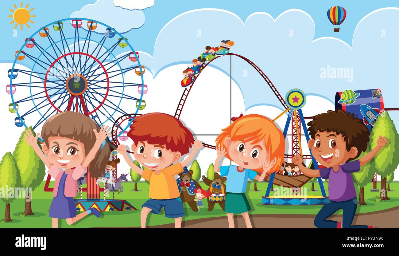 A group of children at theme park illustration Stock Vector Image & Art ...