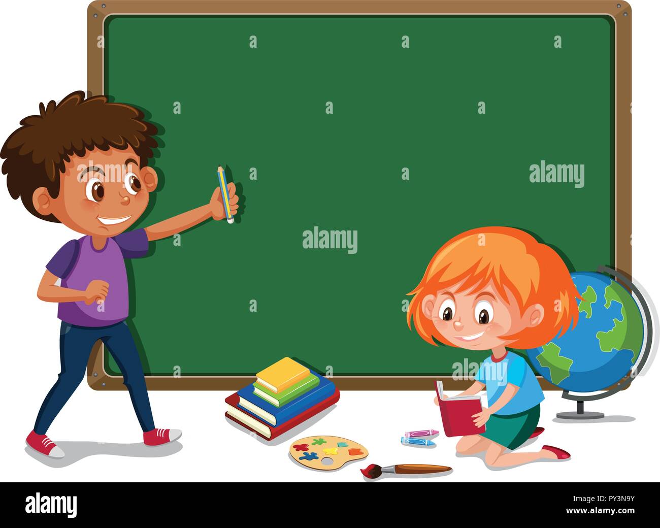 Cartoon illustration boy chalkboard hi-res stock photography and images ...