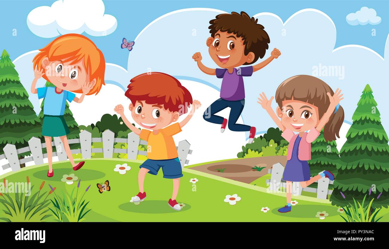 Children playing in nature illustration Stock Vector Image & Art - Alamy