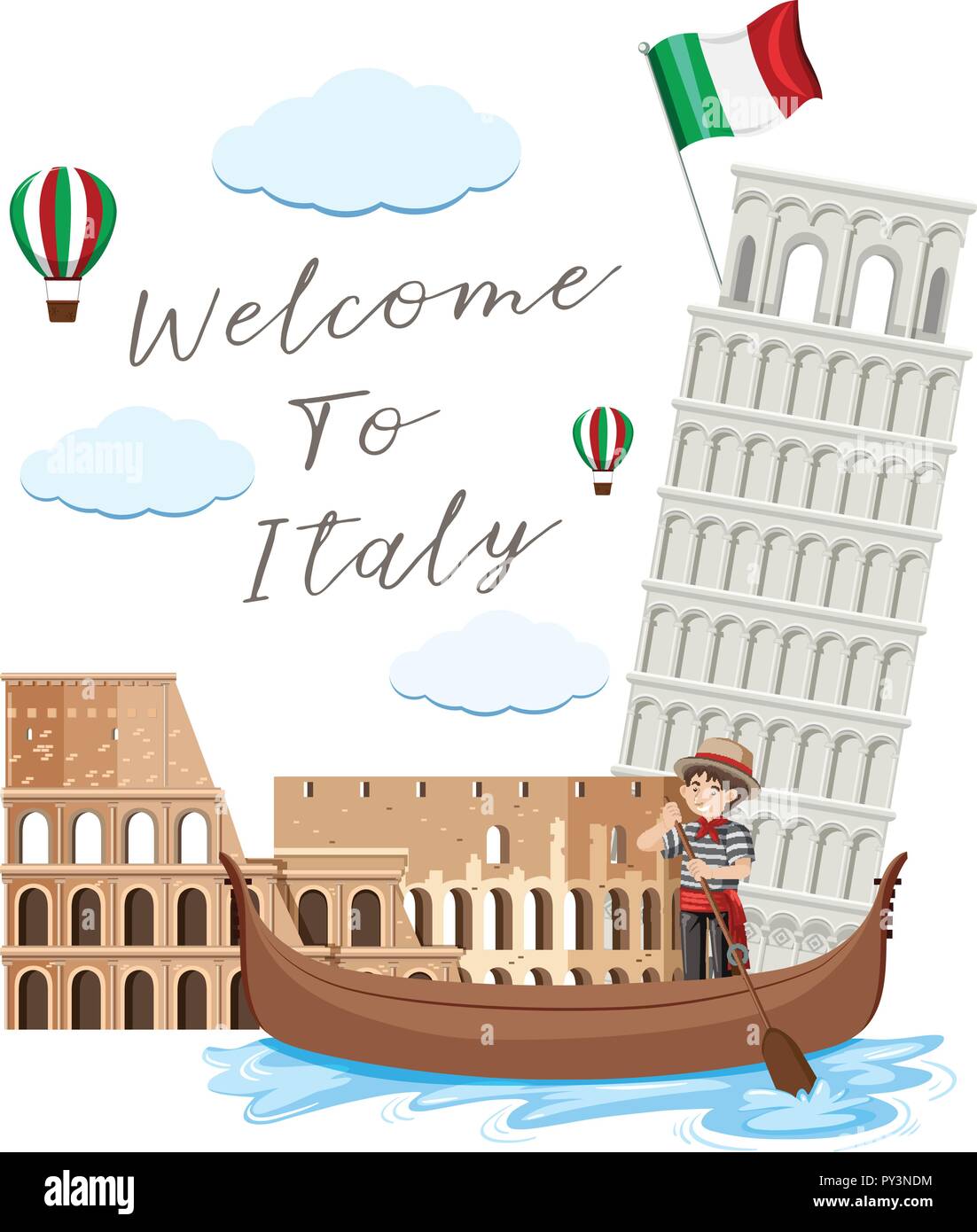 Italy Landmark on White Background illustration Stock Vector Image ...