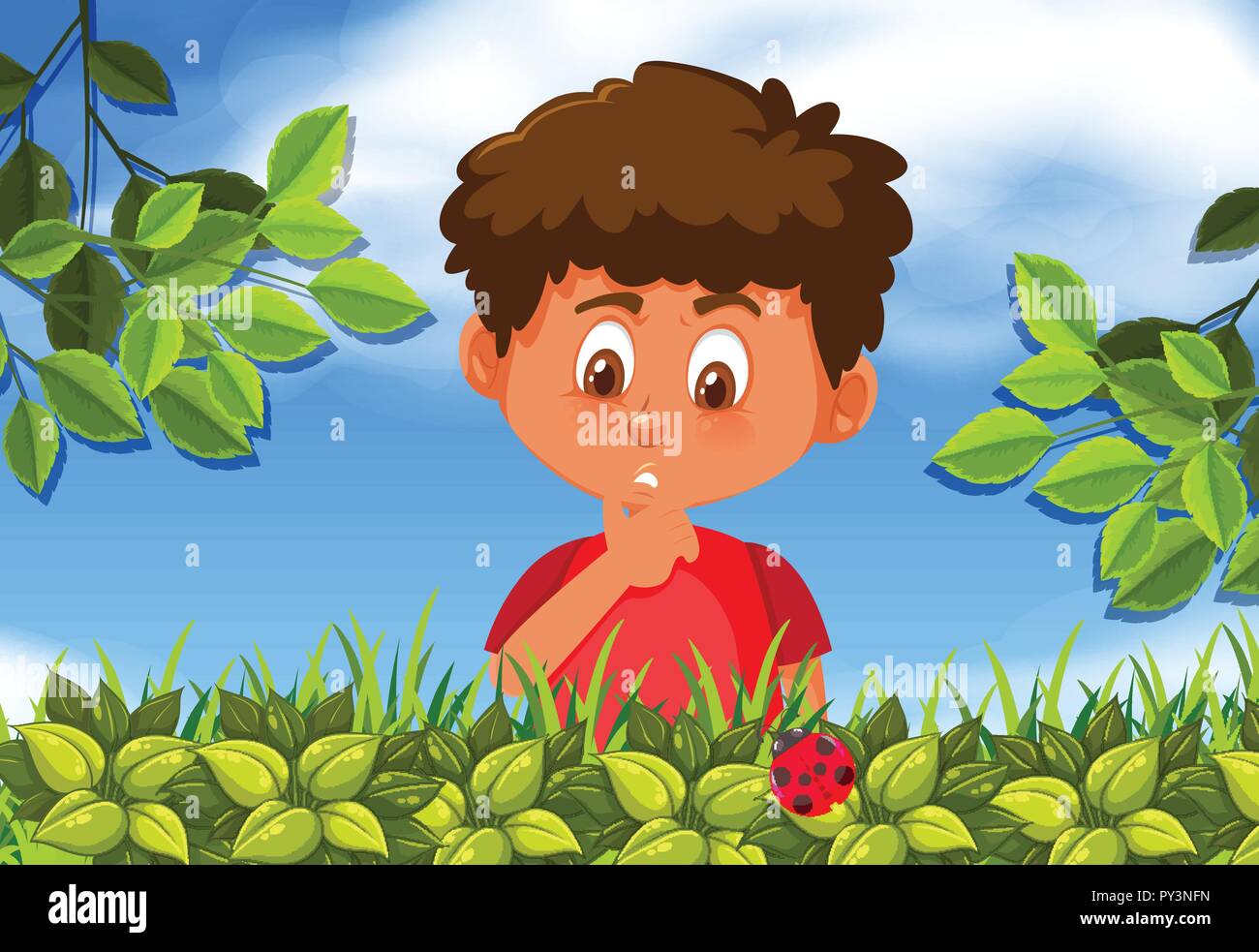 Young boy looking at a lady bug illustration Stock Vector Image & Art ...