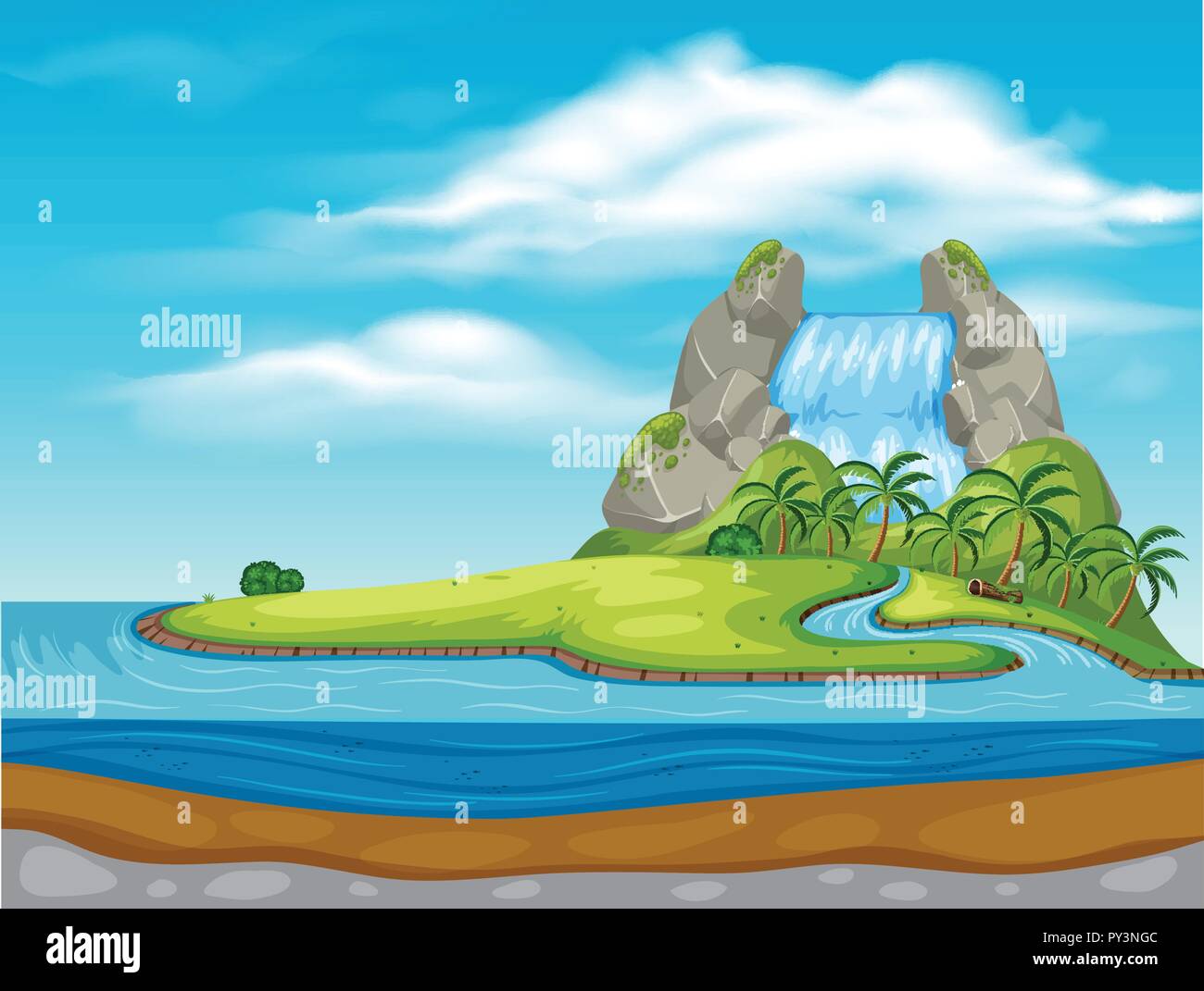 A Waterfall on Beautiful Island illustration Stock Vector Image & Art ...