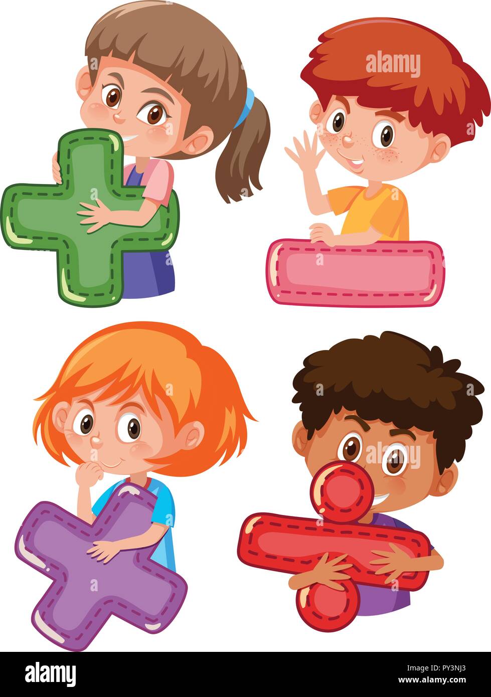 Set of children holding mathematic symbols illustration Stock Vector ...