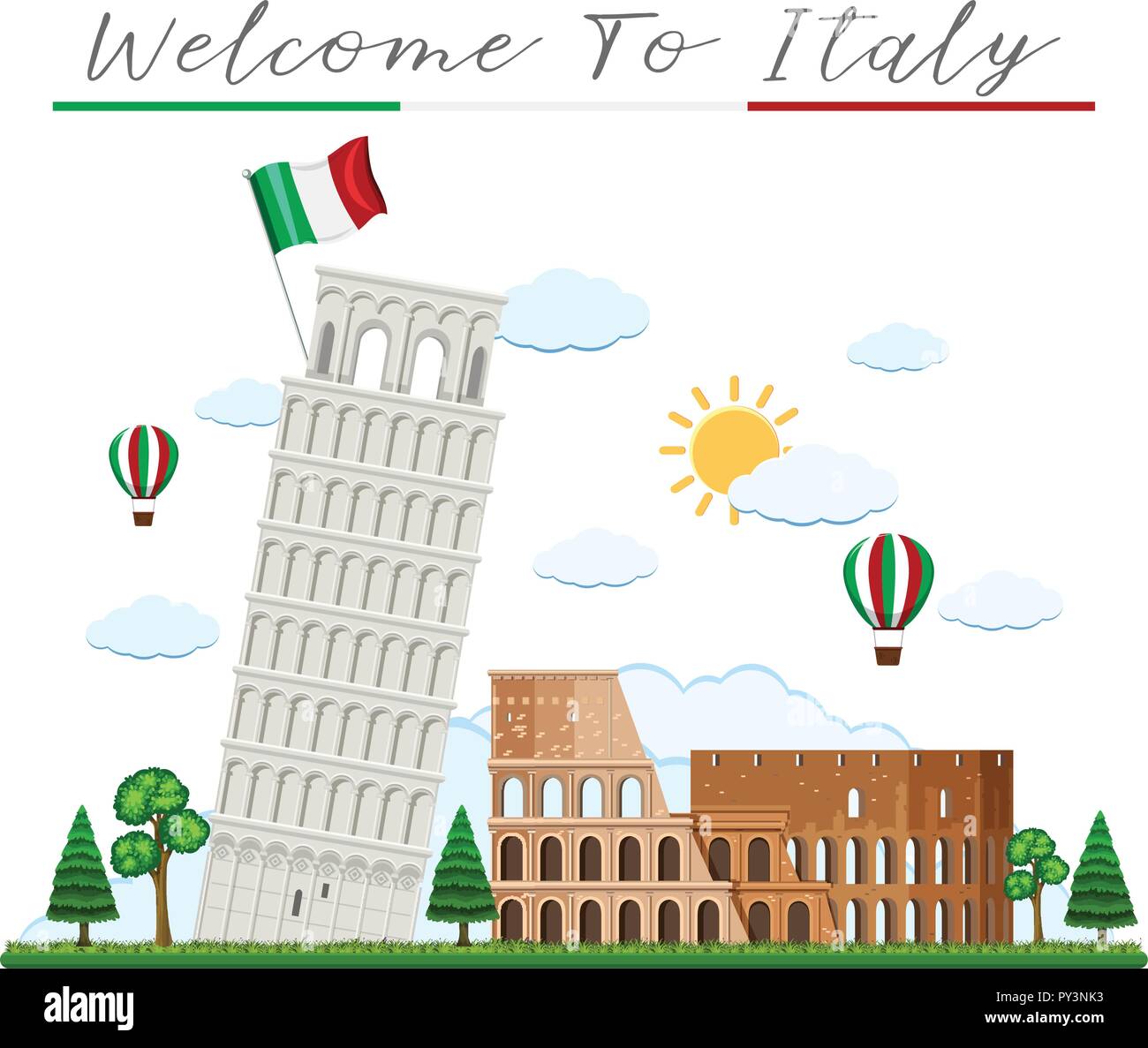 Welcome to Italy and Landmark illustration Stock Vector Image & Art - Alamy
