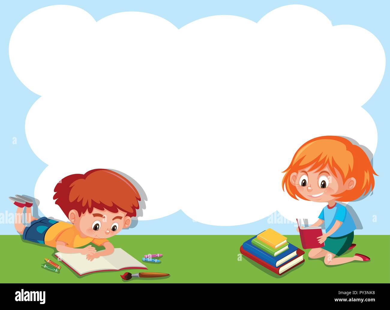 boy and girl reading cloud frame illustration Stock Vector Image & Art ...