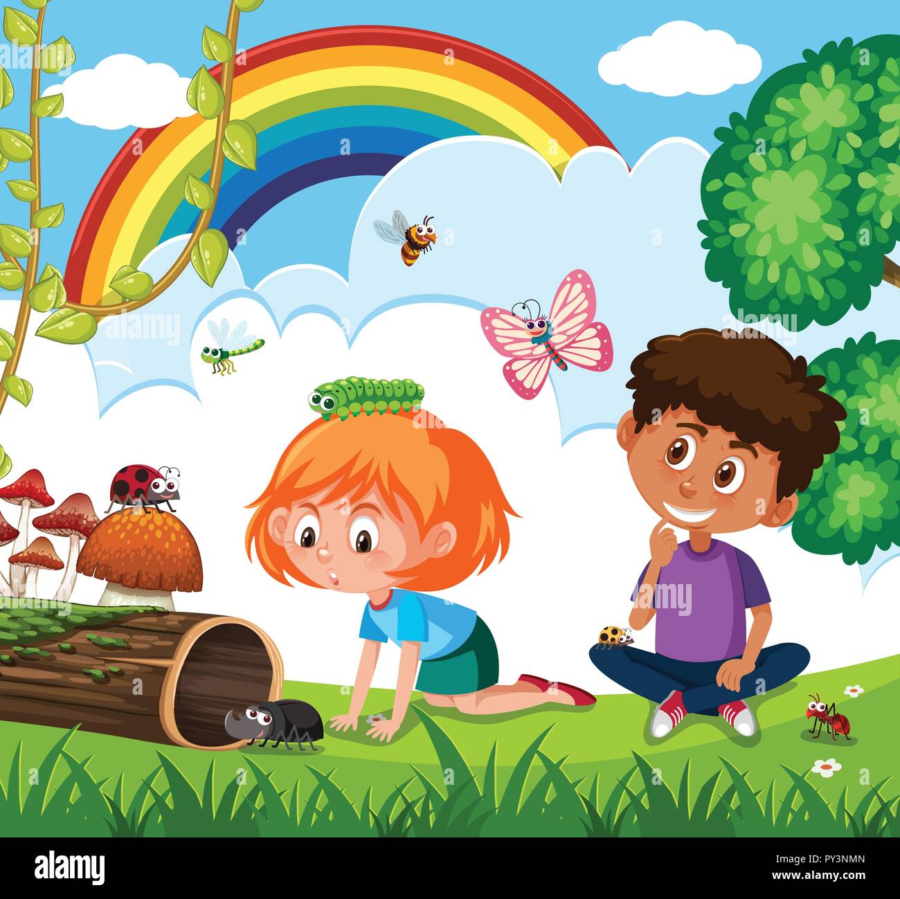 Children playing in nature illustration Stock Vector Image & Art - Alamy