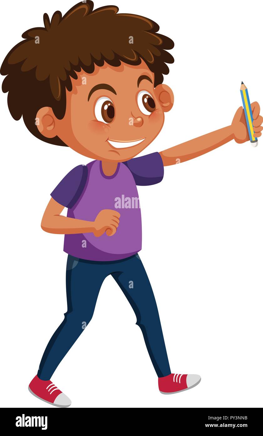 young boy holding pencil illustration Stock Vector Image & Art - Alamy