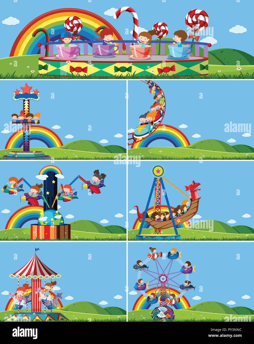 Set of different amusement rides illustration Stock Vector Image & Art ...