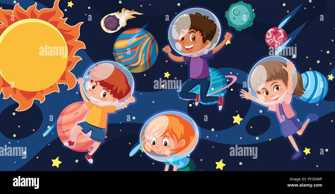 Children in the space illustration Stock Vector Image & Art - Alamy