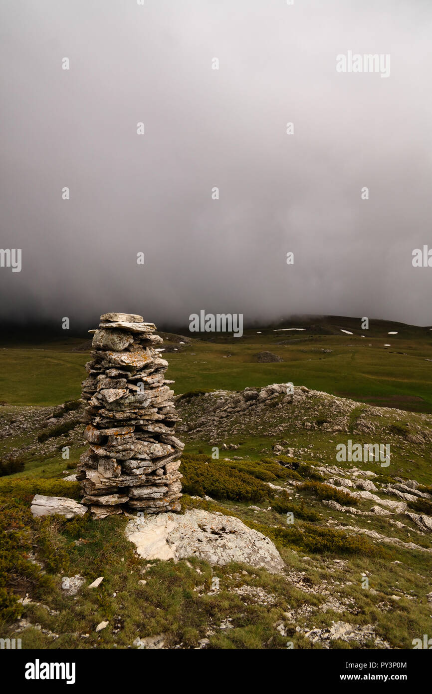 Landscape of Mavrovo national park with mountain and stone pyramid in ...