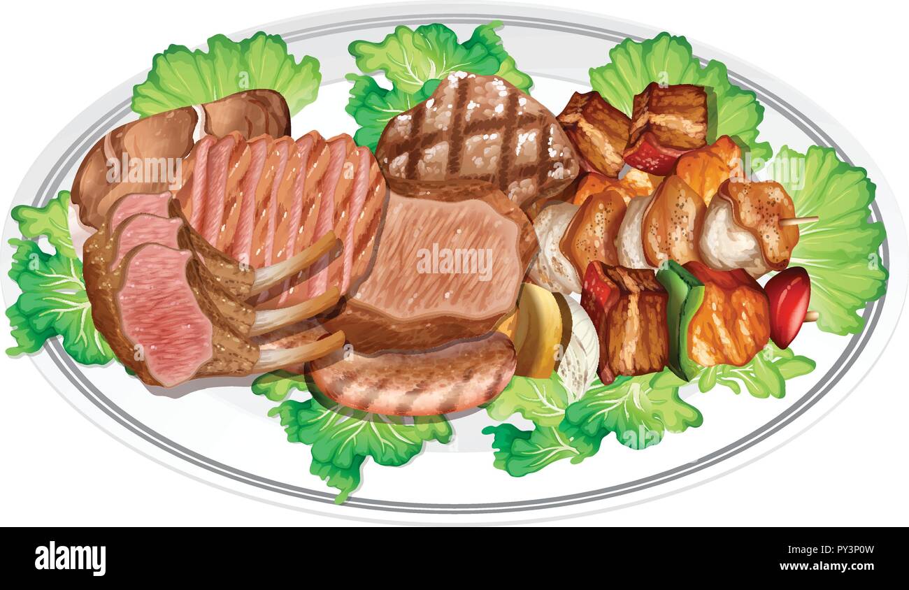 Plate of different meat illustration Stock Vector Image & Art - Alamy