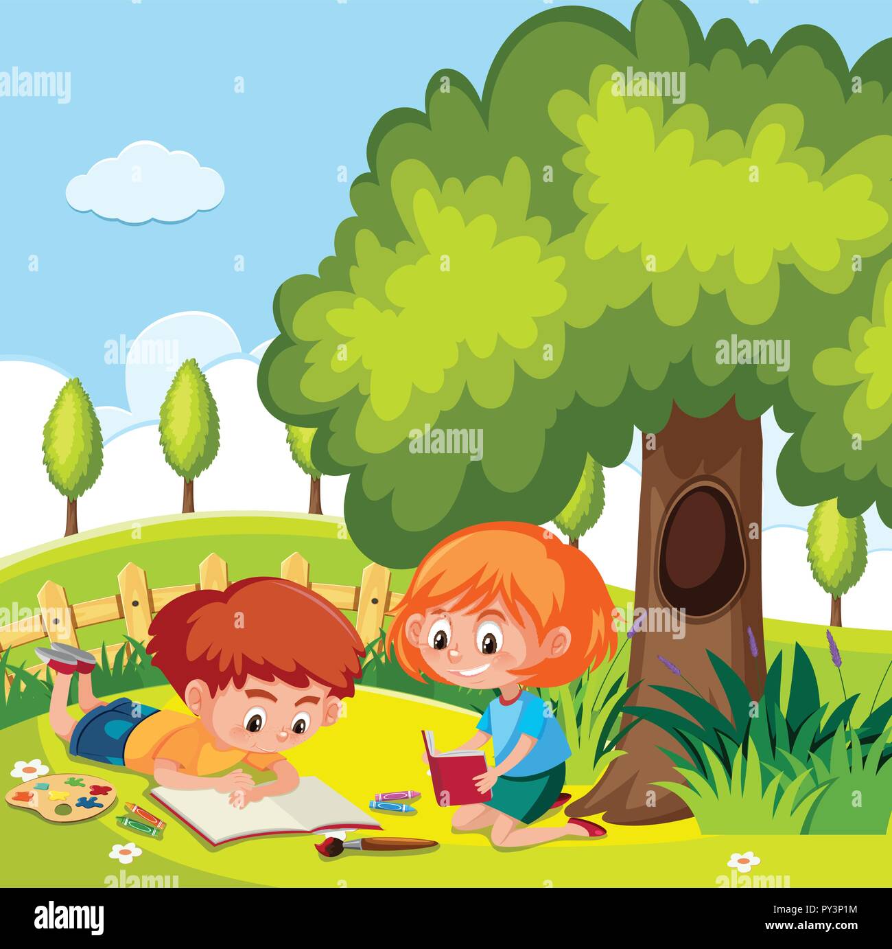 Children study in nature illustration Stock Vector Image & Art - Alamy