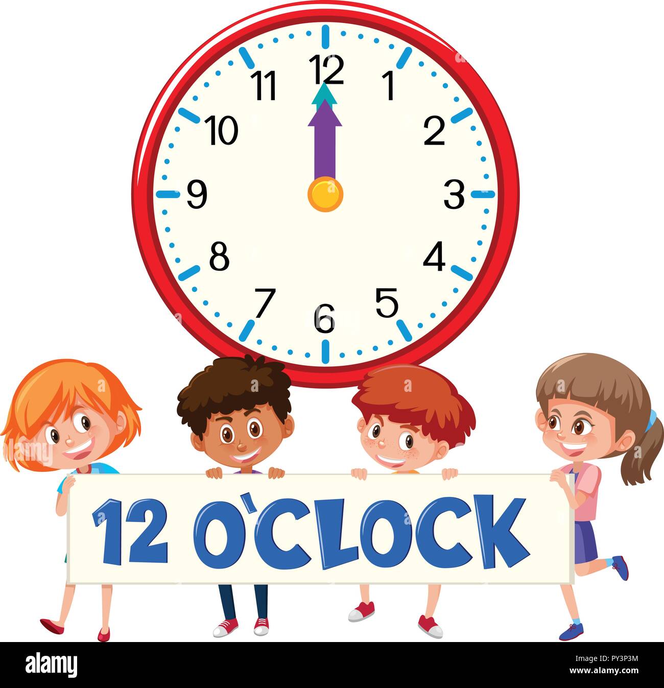 Children and time 12 o'clock illustration Stock Vector Image & Art - Alamy