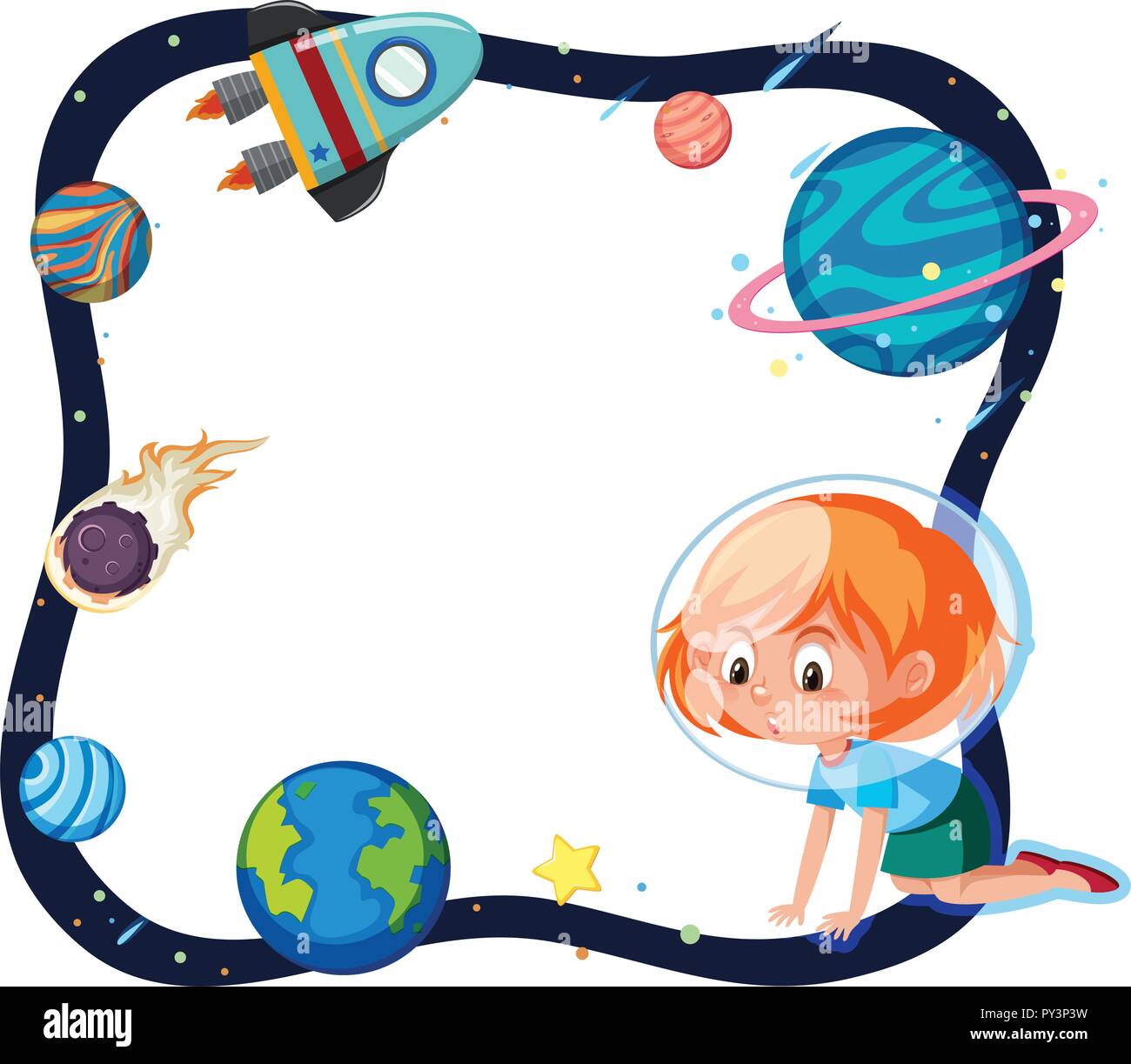 A girl in space border illustration Stock Vector Image & Art - Alamy