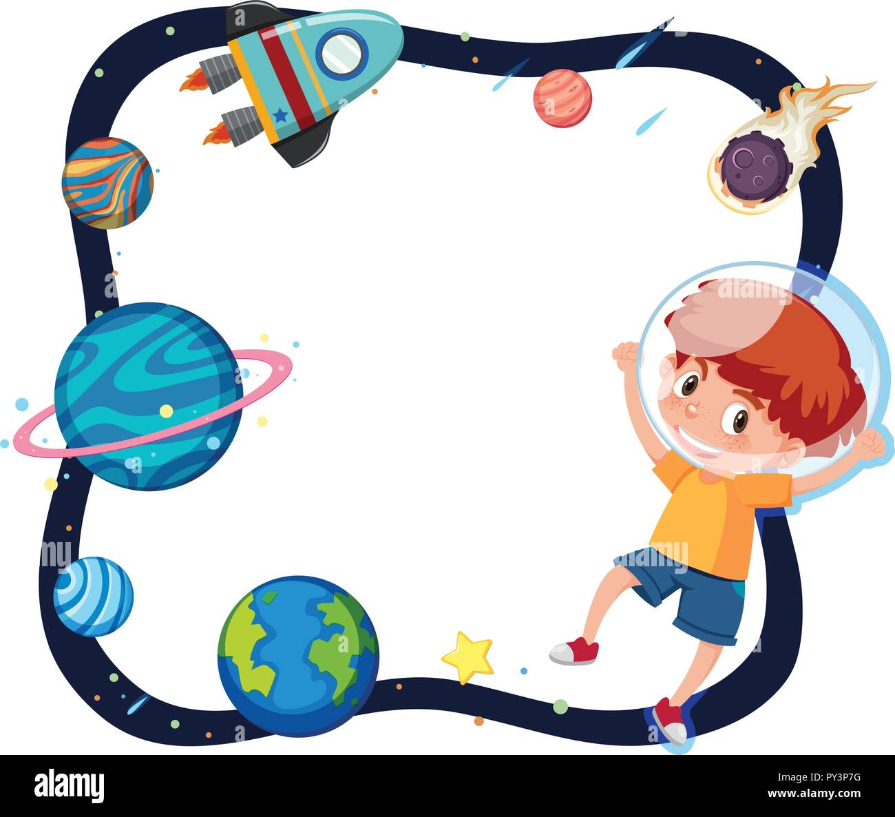 A boy in planet space frame illustration Stock Vector Image & Art - Alamy