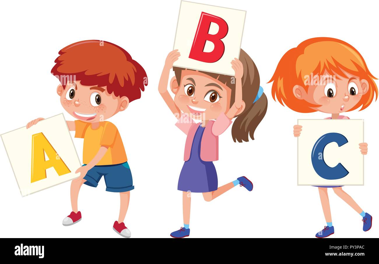 Children holding alphabet letters hi-res stock photography and images ...