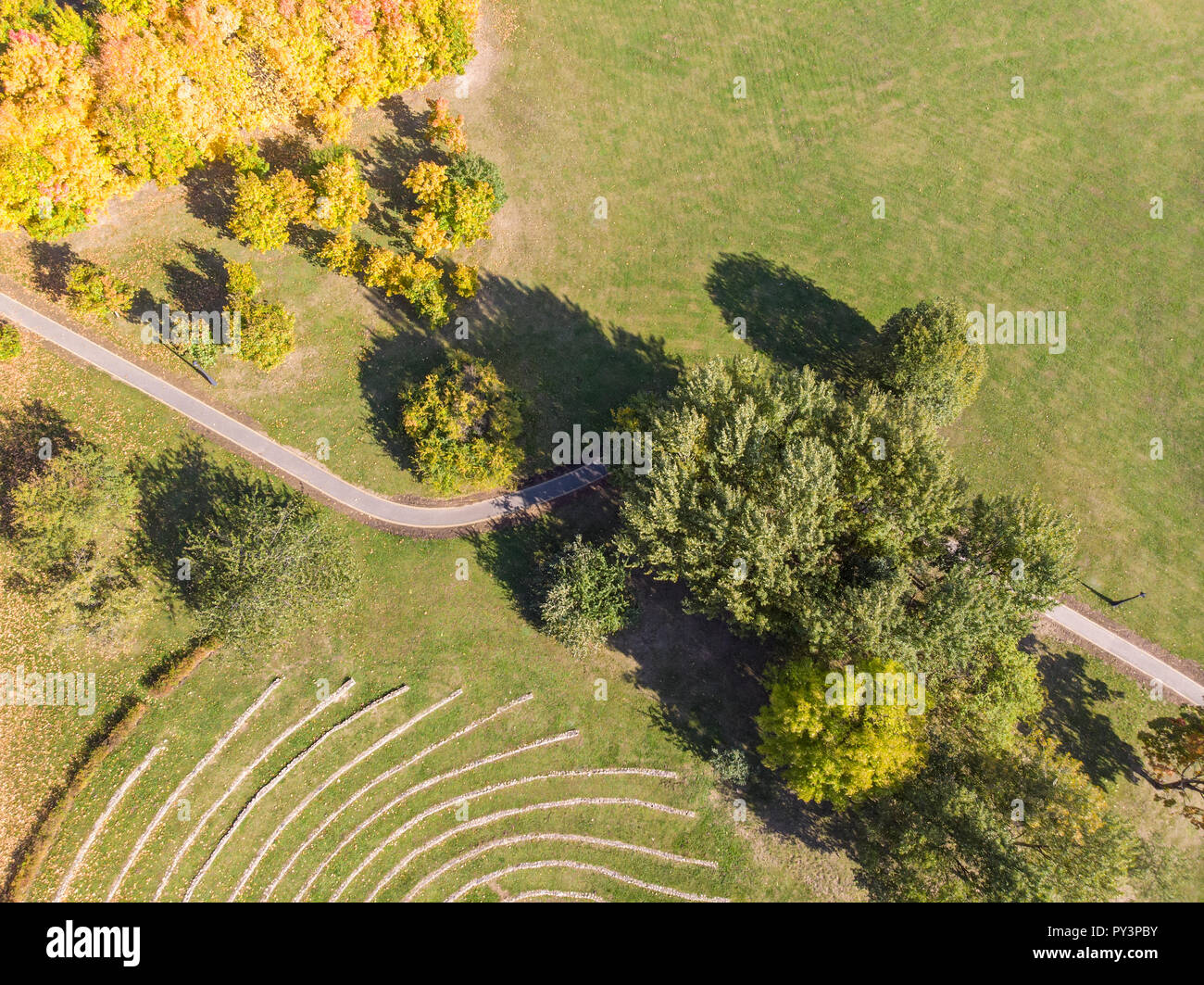aerial image of colorful park trees. autumnal natural landscape scene ...