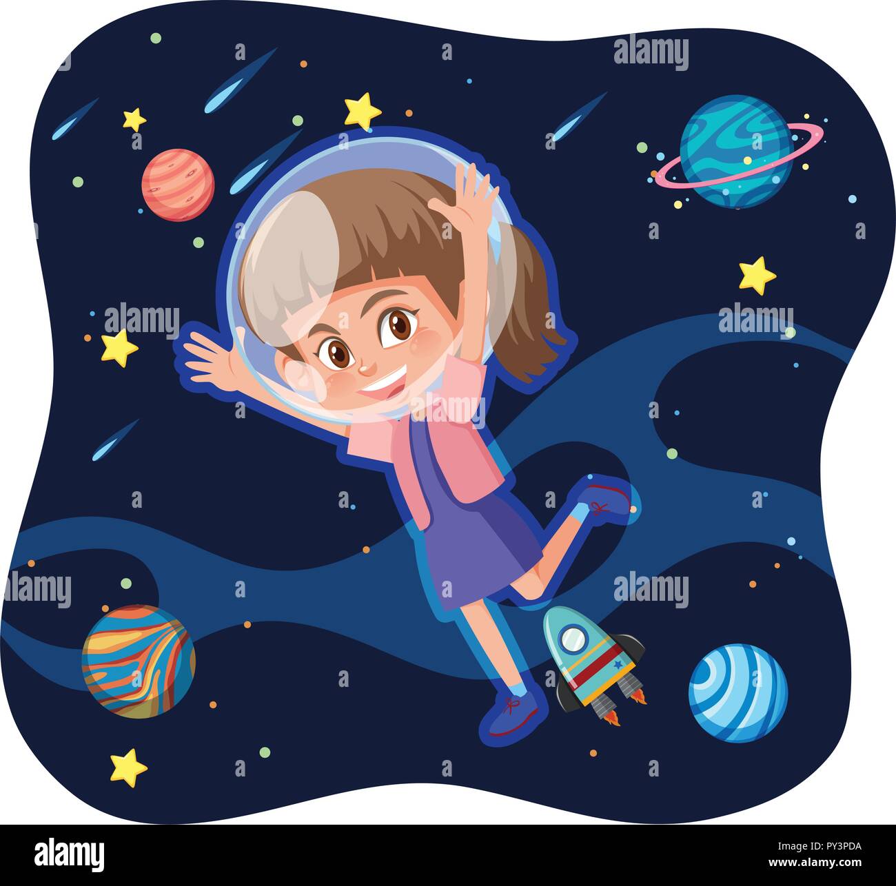 A girl exploring the space illustration Stock Vector Image & Art - Alamy
