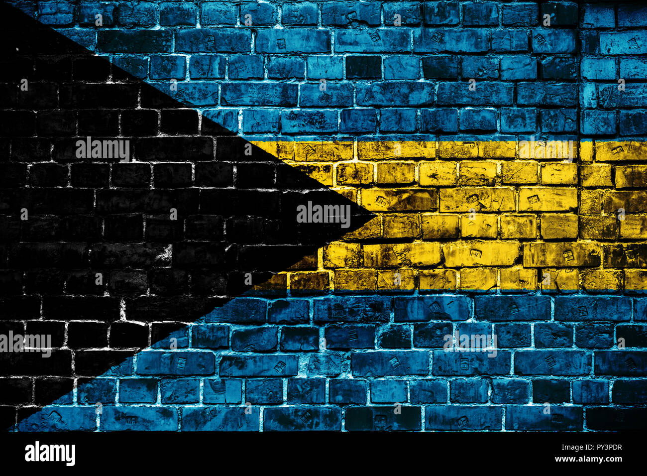 National flag of Bahamas on a brick background. Concept image for ...