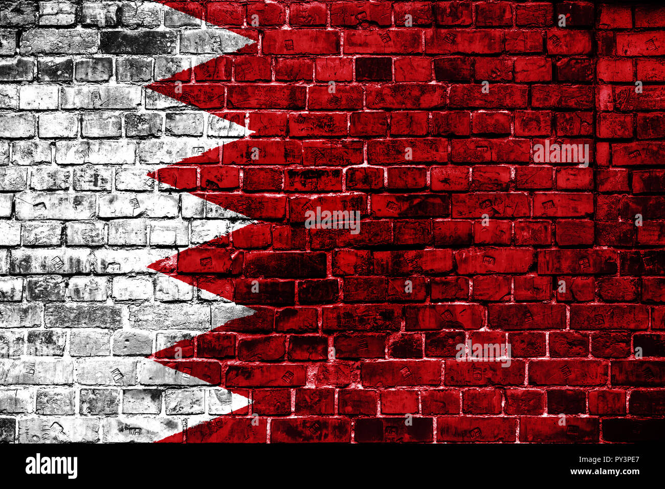 National flag of Bahrain on a brick background. Concept image for ...
