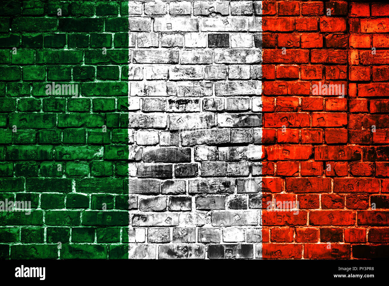 National flag of Ireland on a brick background. Concept image for ...
