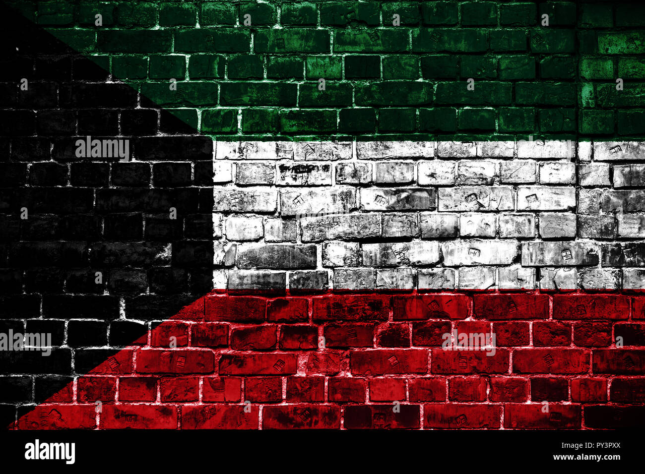 National flag of Kuwait on a brick background. Concept image for Kuwait ...