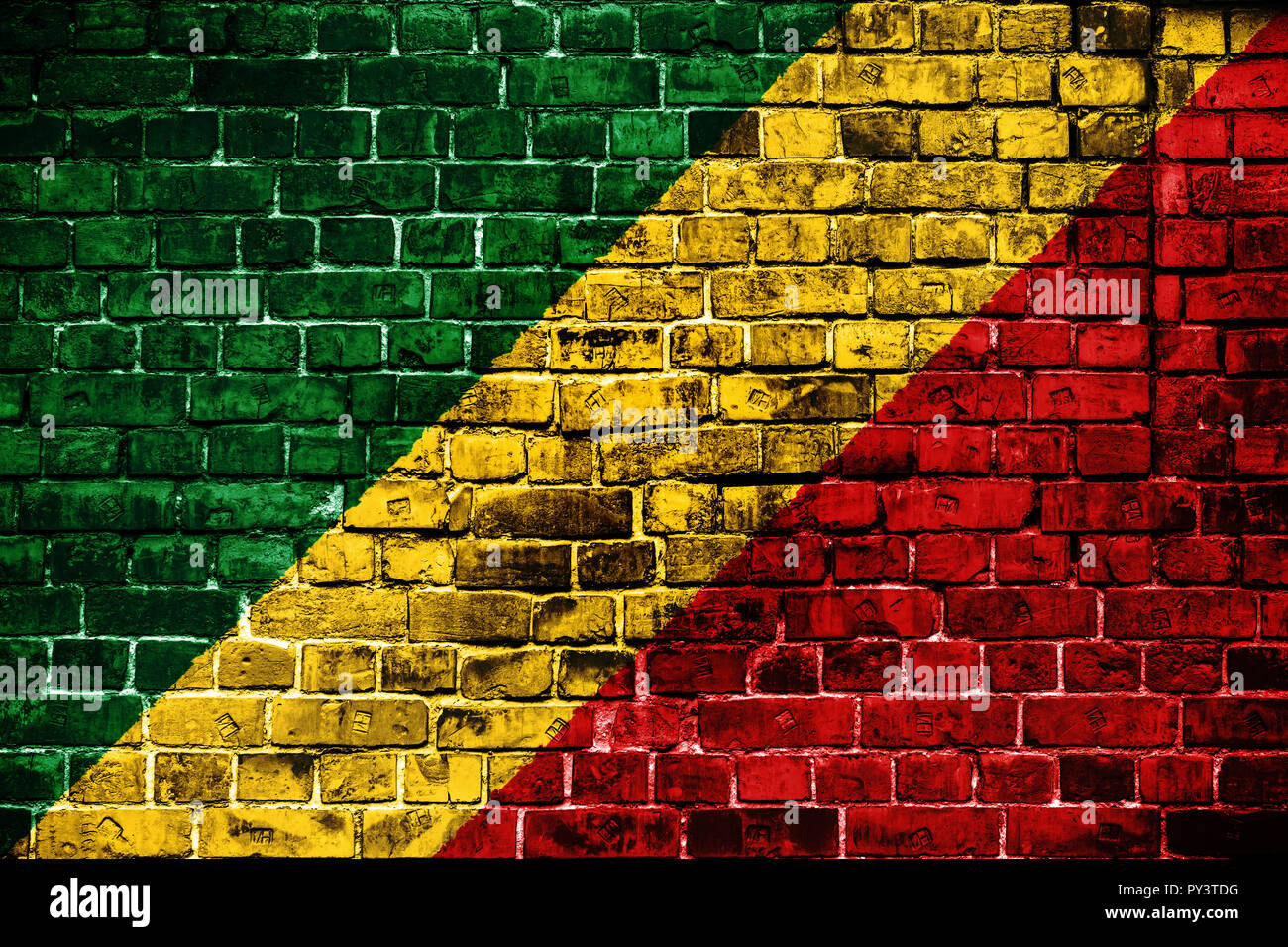 National flag of Republic of the Congo on a brick background. Concept ...