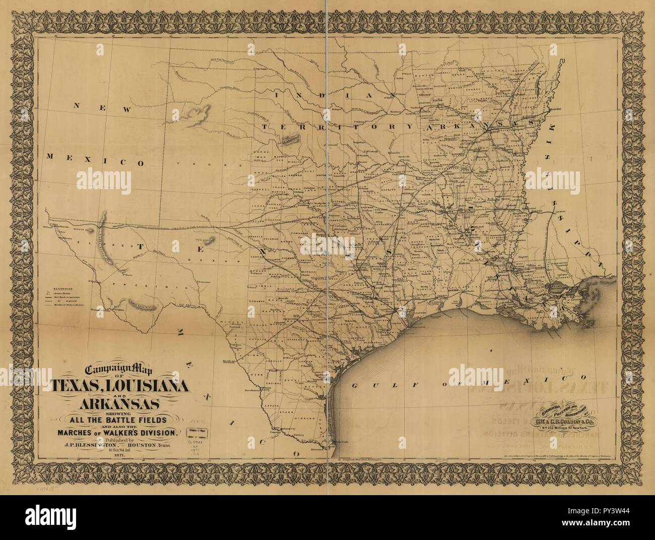 Campaign map of Texas, Louisiana and Arkansas, showing all the battle ...