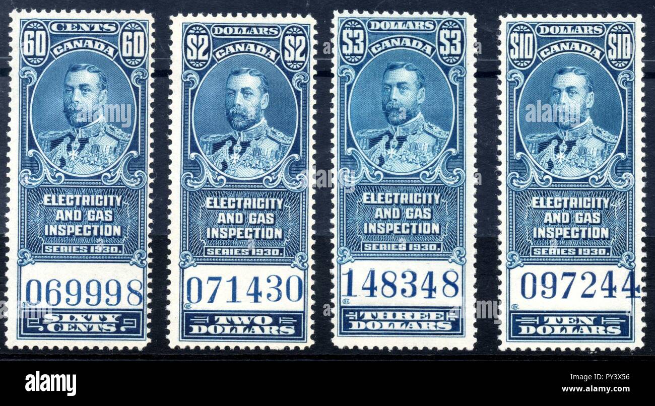 Canada 1930 Electricity and Gas Inspection stamps Stock Photo - Alamy