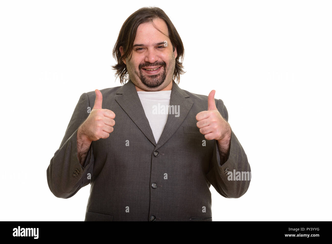 Happy fat Caucasian businessman smiling and giving thumbs up Stock ...