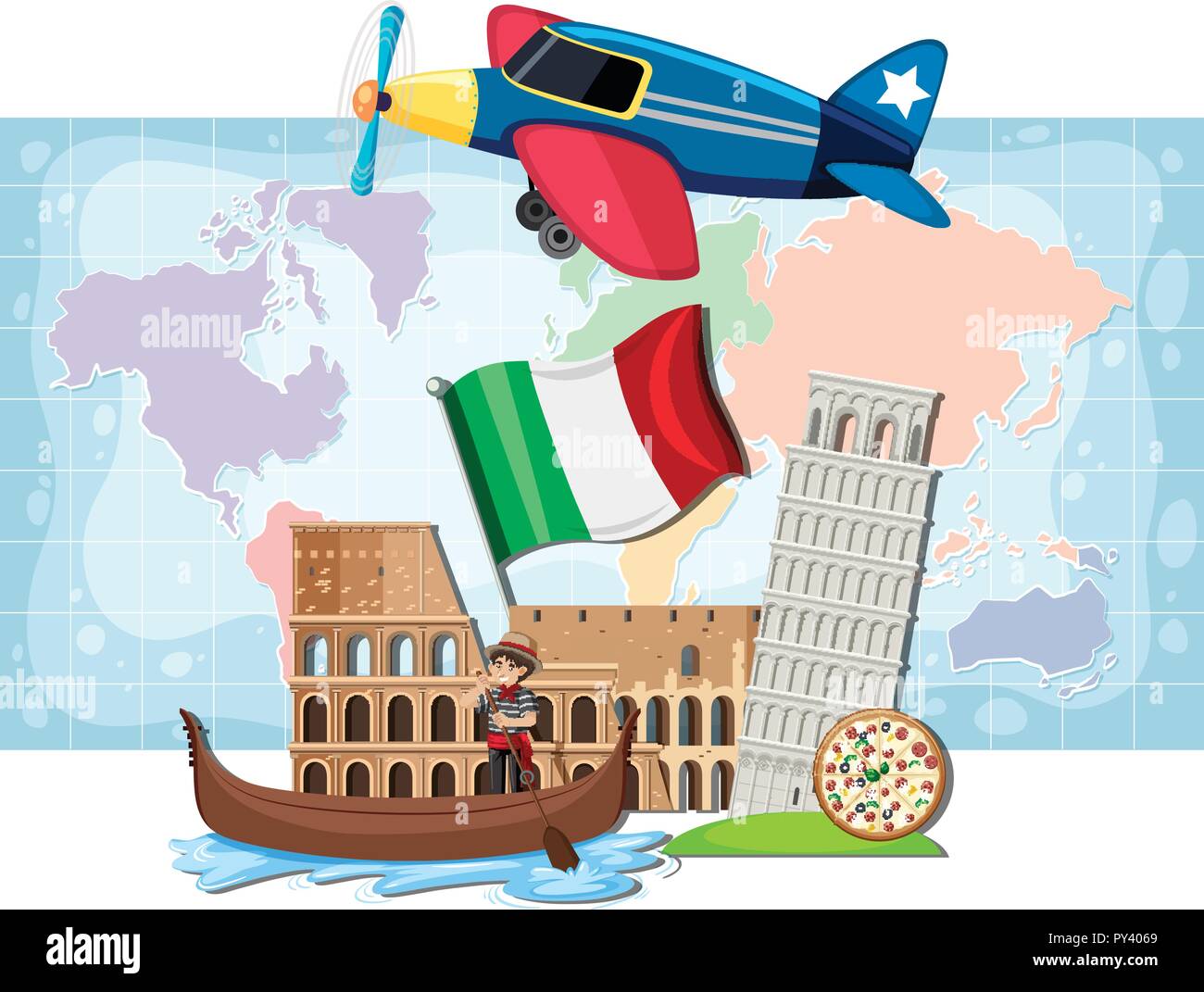 Italian landmarks infront of map illustration Stock Vector Image & Art ...