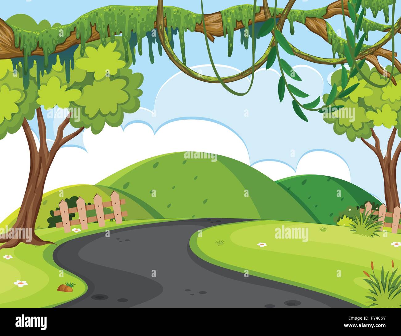 A road in nature landscape illustration Stock Vector Image & Art - Alamy