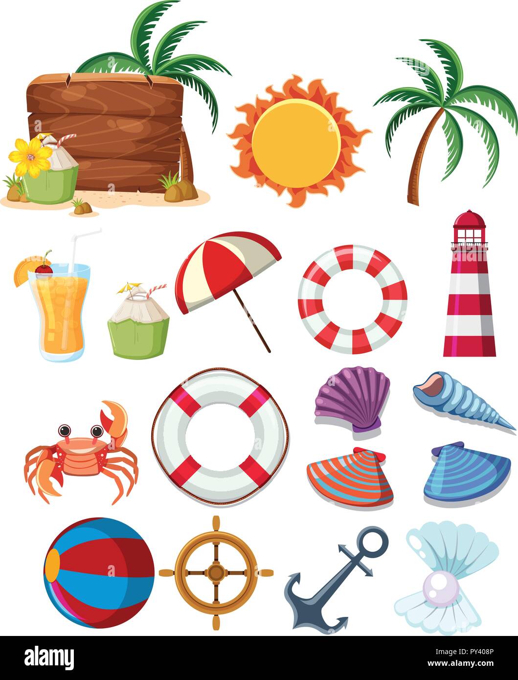 A set of summer beach elements illustration Stock Vector Image & Art ...