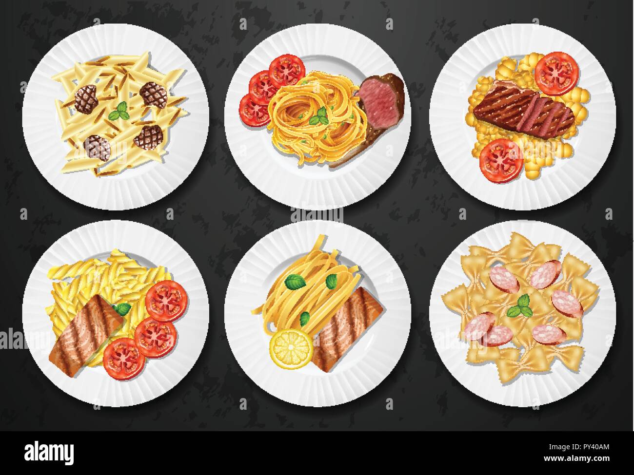 Set of different pasta dishes illustration Stock Vector Image & Art - Alamy