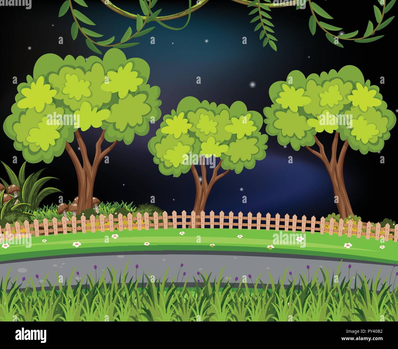 A nature road at night illustration Stock Vector Image & Art - Alamy